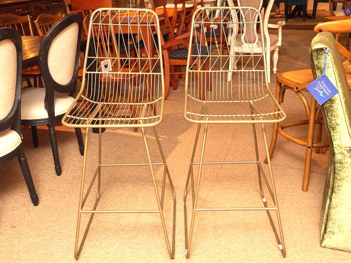Pair Of Bronzed Metal Wire Counter Stools – Furniture Consignment Gallery