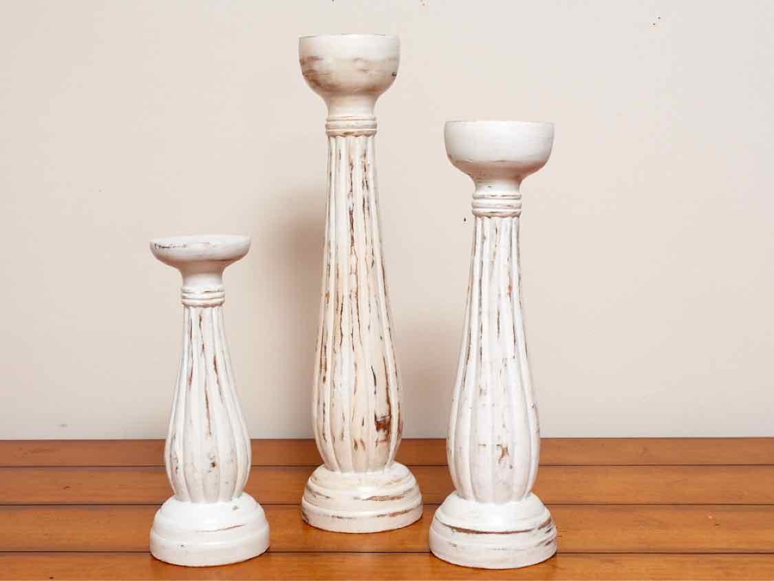 Set of Three White Candle Holders – Furniture Consignment Gallery