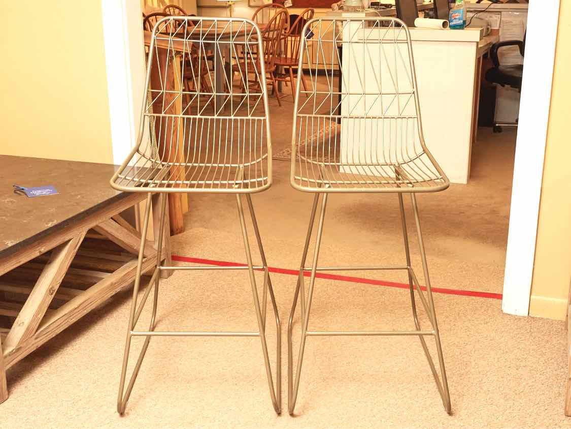 Pair Of Bronzed Metal Wire Counter Stools – Furniture Consignment Gallery