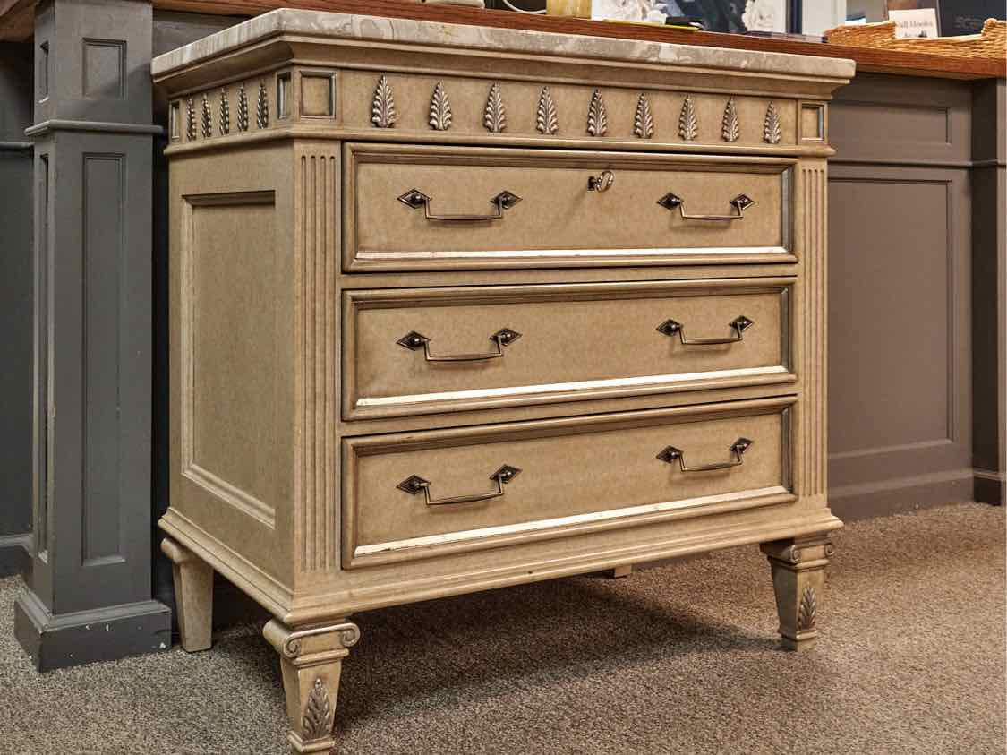 Marge Carson Stone Top Accent Chest in Cream and Silver – Furniture ...